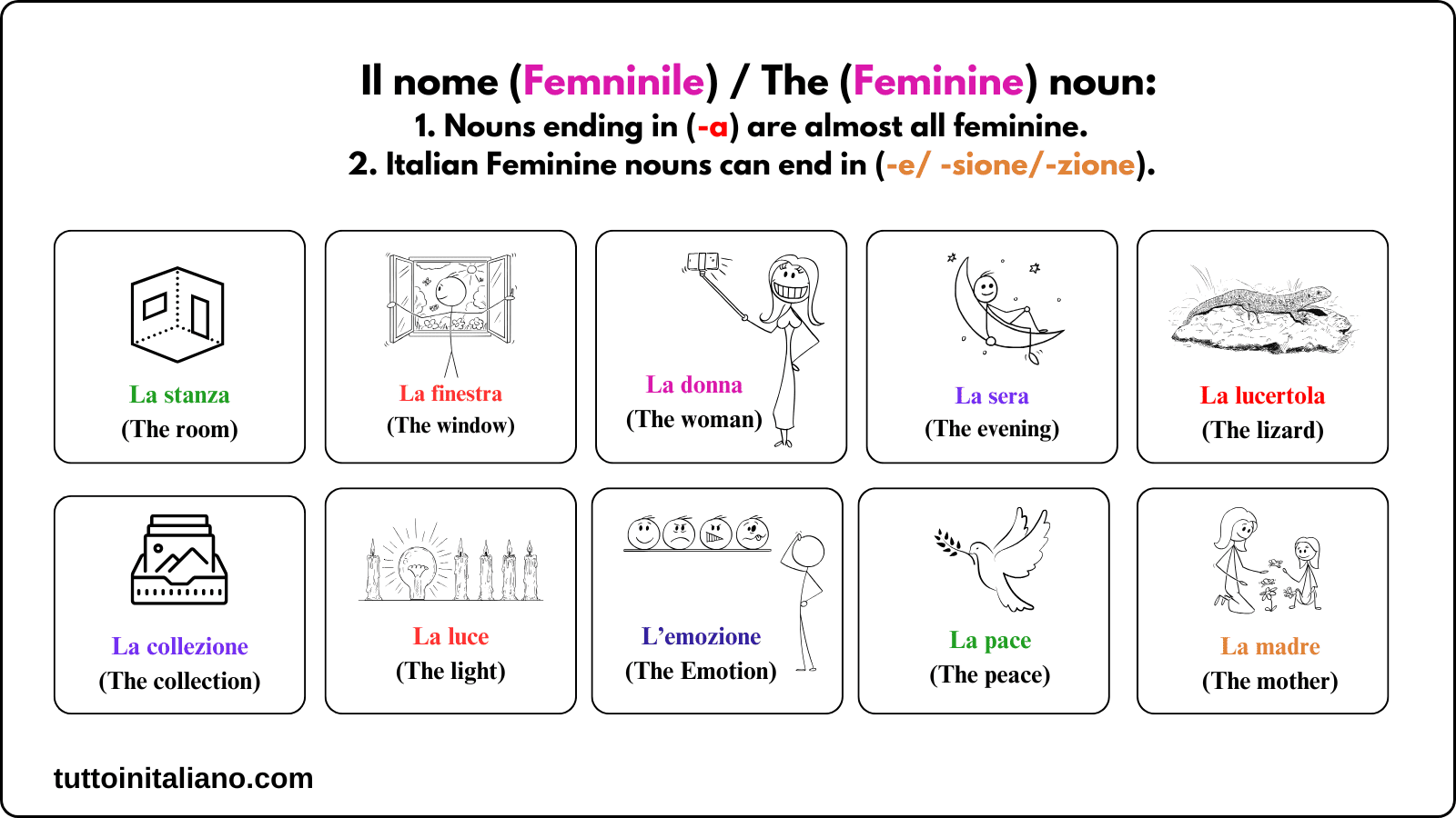 Il nome (femninile) / The (feminine) noun. | tuttoinitaliano